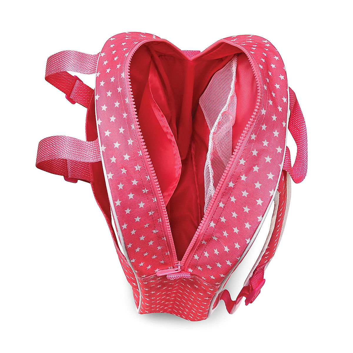 Badger Basket Delightful Doll Travel Backpack with Plush Friend Compartment – Perfect for 18-Inch Dolls with Stylish Pink Star Design