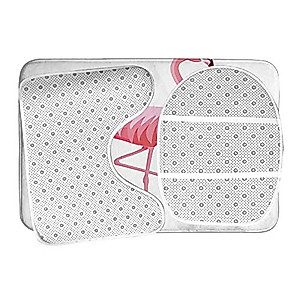 HGOD DESIGNS Flamingo Bath Mat,Summer Pink Flamingo Bathroom Mat 3 Piece Set Non-Slip Bathmat Antiskid Pad Doormat and Toilet Lid Cover Set