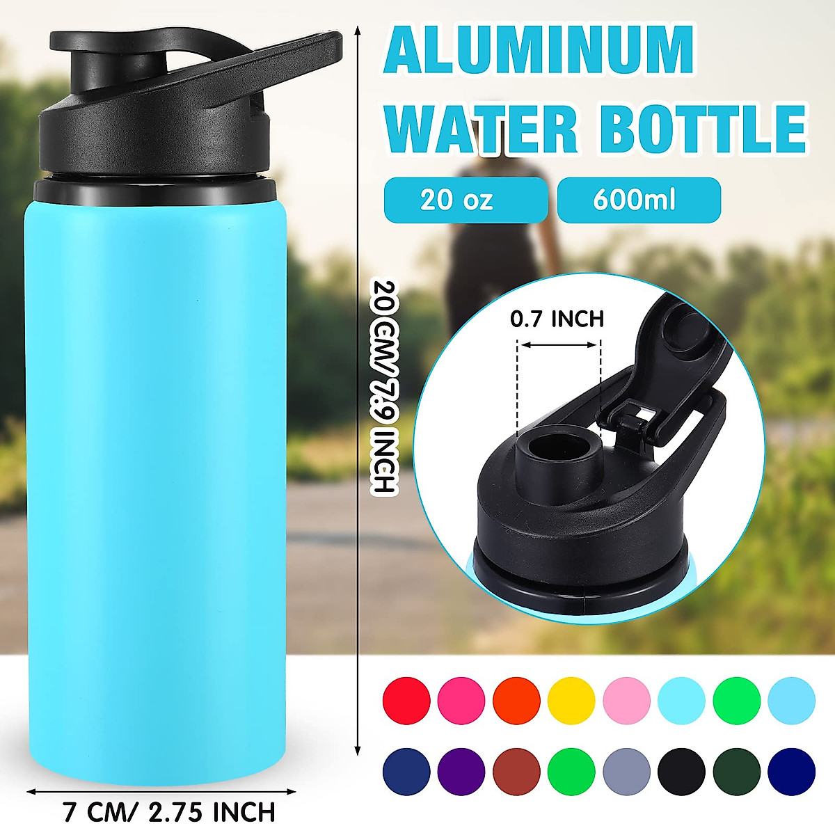 Yinder 16 PCS 20oz Aluminum Water Bottle Bulk Multicolor Reusable Sports Bottle with Snap Lids Multipack Vacuum Water Flask for Travel Camping, Picnics, Gym, Hiking, Cycling, Fishing