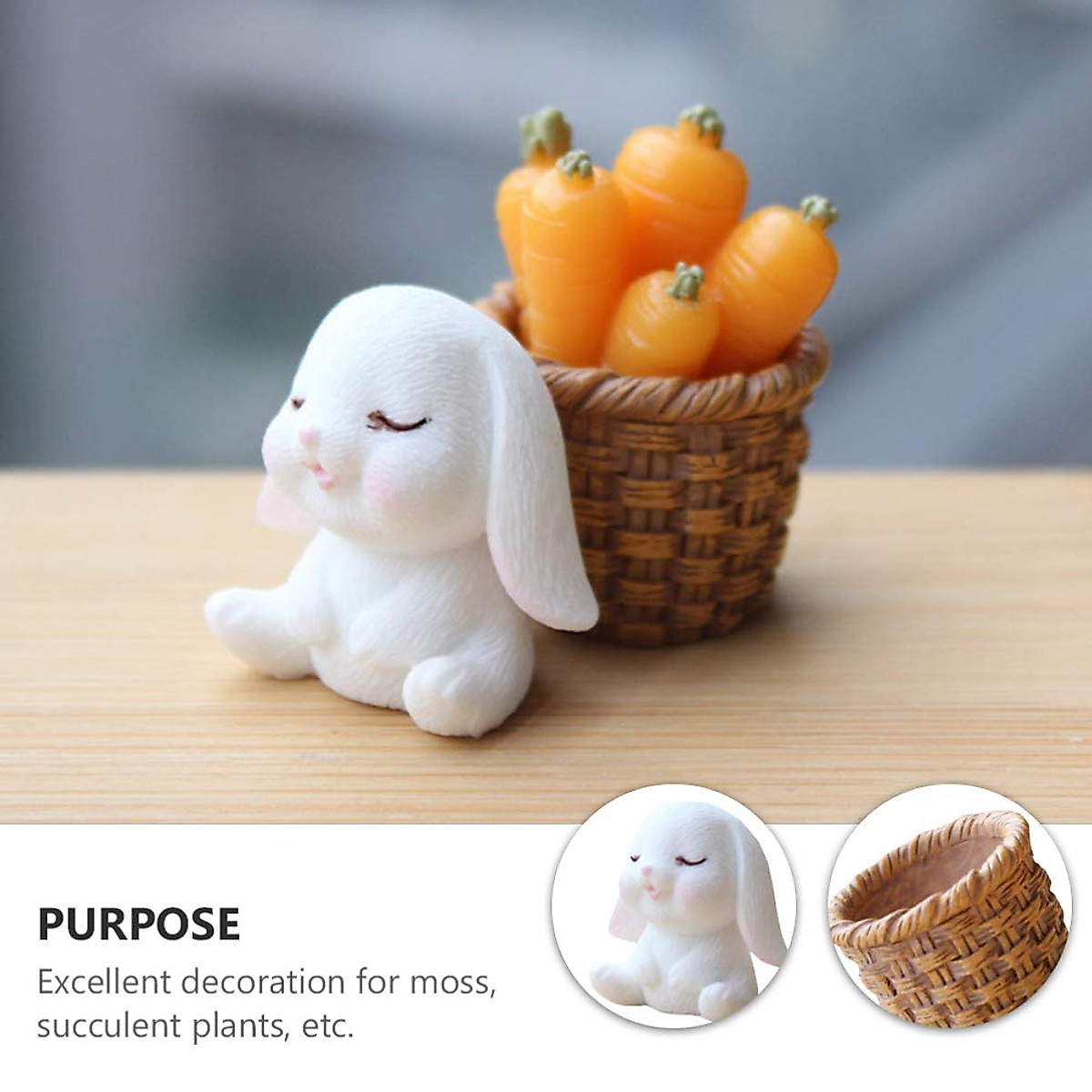 PRETYZOOM Easter Decoration Kit Bunny Miniature Straw Basket Carraot Figures Rabbit Bunny Fairy Garden Decor Dollhouse Ornament Micro Landscape Decor Cake Topper 7pcs