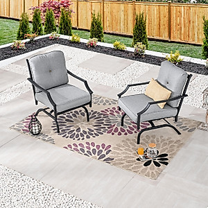 LOKATSE HOME 2 Pieces Patio Metal Chairs Outdoor Conversation Furniture Bistro Dining Seating Armchair Set with Cushion, Grey