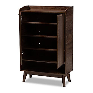 Baxton Studio Mid-Century Lena Wood Shoe Cabinet in Walnut Brown