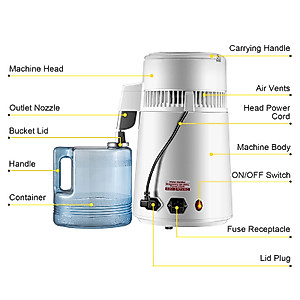 Mophorn Pure Water Distiller 750W, Purifier Filter Fully Upgraded with Handle 1.1 Gal /4L, BPA Free Container, Perfect for Home Use, White