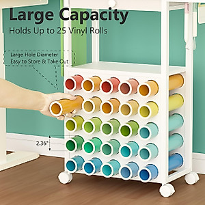 ousamili Craft Organization and Storage Cart Compatible with Cricut Machines, Craft Table with 25 Vinyl Roll Holder, Craft Cabinet Table for Craft Room and Home Workstation