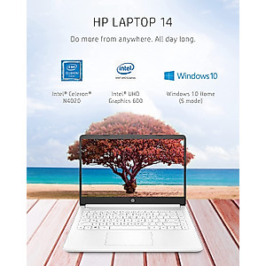 HP 14 Series 14" Touchscreen Laptop, 4GB RAM, 128GB Storage (64GB eMMC+64GB Card), Intel Celeron N4020, Intel UHD Graphics 600, WiFi, Webcam, 1-Year Office 365, Win 11, Snow White, W/GaLiMu