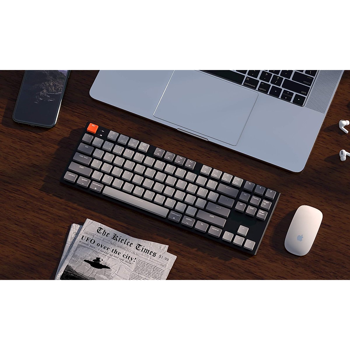 Keychron K1 Bluetooth Mechanical Keyboards, Wireless Gaming Keyboard with Low Profile Gateron Brown Switch/White LED Backlight/USB C, 87 Keys N-Key Rollover for Mac,Windows PC Gamer-Version 4
