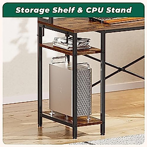 Huuger 55 inch Computer Desk with Adjustable Shelves, Gaming Desk with LED Lights & Power Outlets, Home Office Desk with Monitor Stand, Hooks & CPU Stand, Rustic Brown