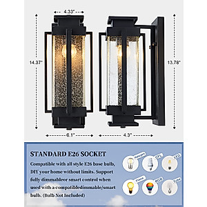 EERU Dusk to Dawn Outdoor Wall Lanterns Large Exterior Porch Lights Wall Mount IP65 Waterproof Outdoor Sconces with Seeded Glass Outside Wall Lamp for House Garage Front Porch Patio