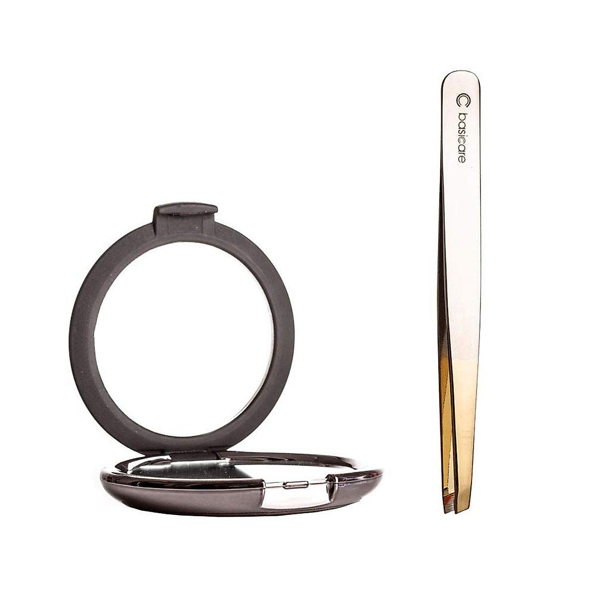 Basicare Pocket Beauty Duo-Double Compact Mirror And Precision Slant Tweezer