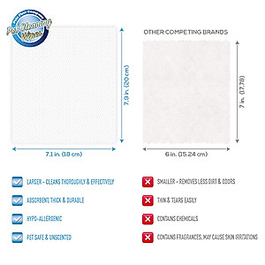 Pets First DOG GROOMING WIPES Hypoallergenic All-Natural Dog Wipes. LARGE SIZE 100 count, Unscented, Smooth, Hydrating, Deodorizing PET CAT DOG WIPE w Aloe Vera Lotion, Vitamin E, SOOTHING ENTIRE BODY