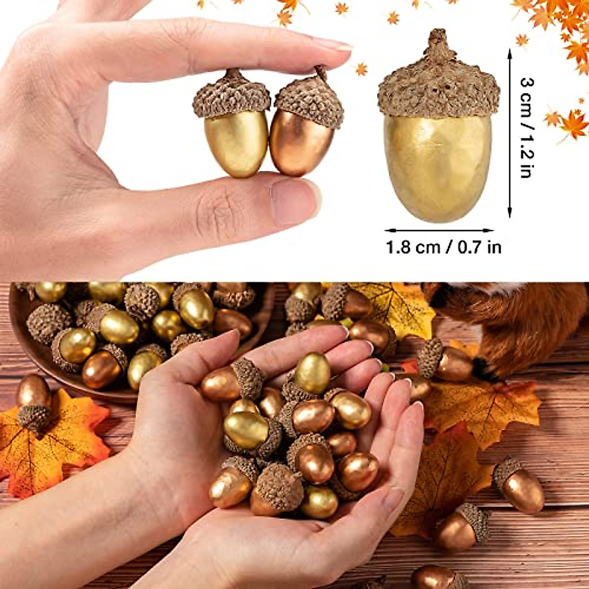 Noverlife 100PCS Golden Fake Acorns With Natural Cap, Artificial Simulation Set, Foam for Crafts, Thanksgiving Craft, Christmas Lifelike Small Ornament for Winter Decor