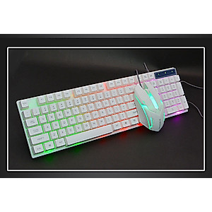 Led Rainbow Color Backlight Adjustable Gaming Game USB Wired Keyboard Mouse Set - Eighteen Crossing D280 Wired USB Lighting Gaming Computer Touch Keyboard and Mouse Set White