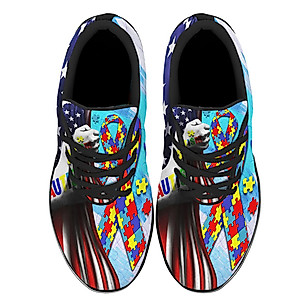 Autism Awareness American Flag Shoes for Men Women Running Sneakers Breathable Casual Sport Tennis Shoes Gift for Him Her Black Size 11.5
