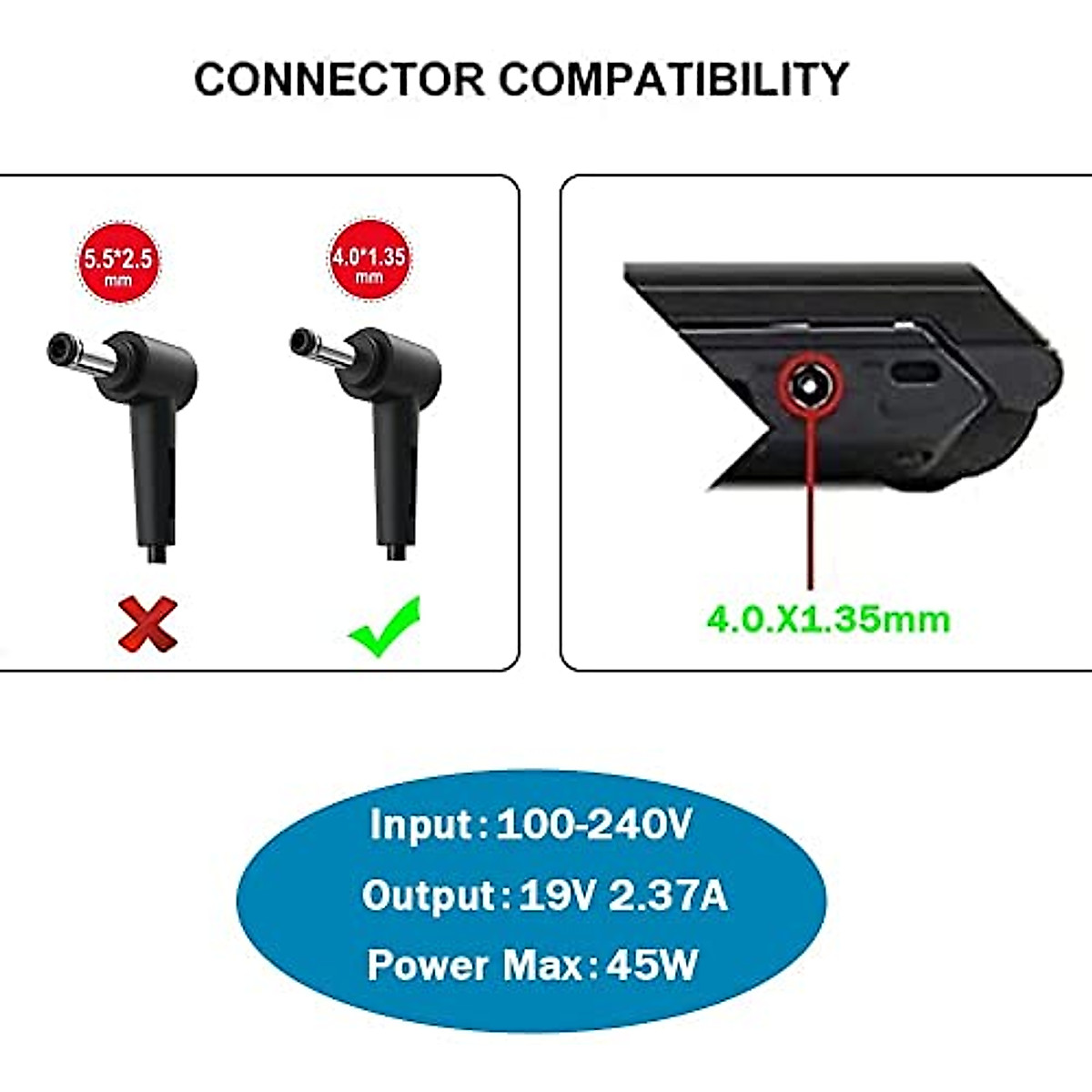 45W Laptop Charger for Asus Vivobook 15 S15 14 17 E203M X553M X540S X540L X541N X556U F512D Notebook Power Cord Supply - 4.0 x 1.35 mm