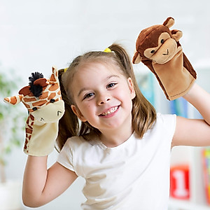 Hand Puppets for Kids, Set of 4 Plush Safari Animals Hand Puppet Toys for Boys and Girls, A Giraffe, Elephant, Tiger, Monkey, Perfect for Storytelling, Teaching, Preschool, Role-Play