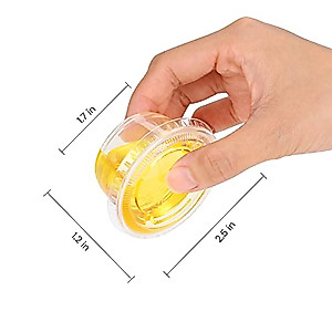 EDI [2 OZ, 50 Sets] Clear Disposable Plastic Portion Cups with Leakproof Lids | Jello Shot Cups | Condiment and Dipping Sauce Cups | Souffle Cups | BPA Free | Recyclable
