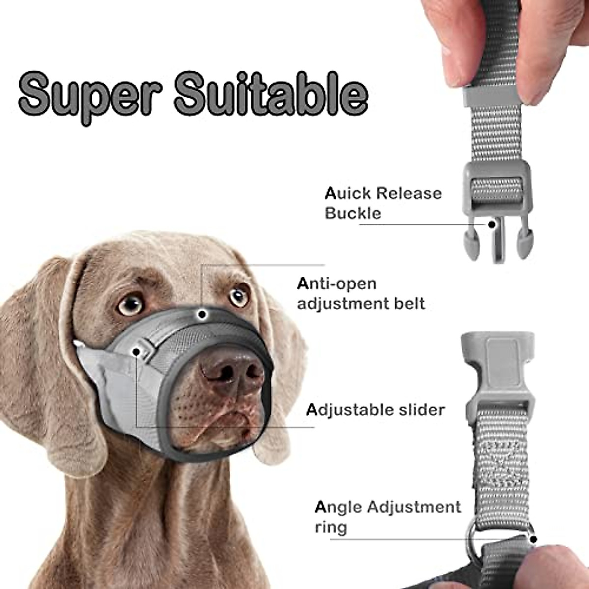 Dog Muzzle, Soft Dog Muzzle with Reflective Strip Breathable Mesh Large Dog Muzzle Prevent Biting Barking Chewing No Bark Dog Muzzle for Large Medium Small Sized Dog Outside Walking Grooming