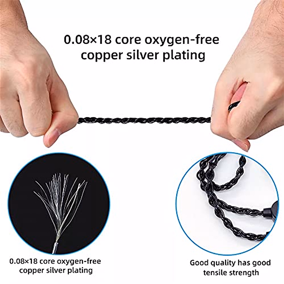 Pizen BT-50 PRO QCC5125 Bluetooth Upgrade Cable,LDAC/aptX Adaptive/aptX-HD/AAC,22H Music Playtime,Bluetooth Silver Plated Detachable Cable,Type-C,Waterproof,with HD Mic (MMCX, Black)