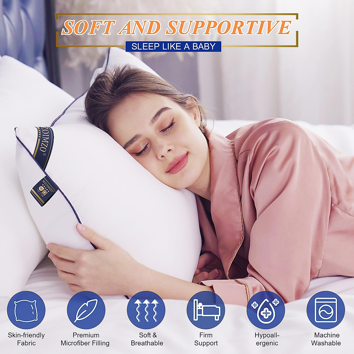 MZOIMZO Supportive Firm Bed Pillows for Sleeping- King Size, Set of 2, Cooling Hotel Quality with Premium Soft Down Alternative Fill for Back, Stomach or Side Sleepers, 20''x34''