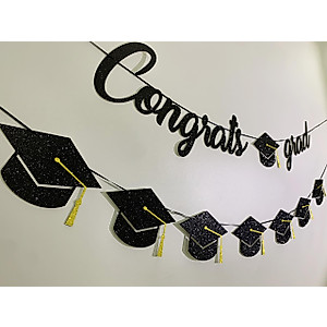 Tinbax Graduation Decorations Class of 2024 Party Supplies - Congrats Grad Banner and Graduation Cap Banner (Pre-Strung)