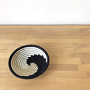 Small African Basket- Kitabi/Rwanda Basket/Woven Bowl/Sisal & Sweetgrass Basket/Light Tan, Black, White