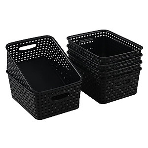 Ewingger Set of 6 Black Plastic Storage Baskets, Small Organzing Basket Bin