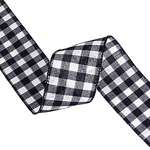 Ribbli Black and White Wired Ribbon, Buffalo Plaid Ribbon 2-1/2 Inch x Continuous 10 Yard,Burlap Ribbon for Big Bow,Wreath,Tree Decoration,Outdoor Decoration