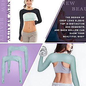 Janmercy 2 Pieces Women's Long Sleeve Crop Tops Cutout Workout Bolero Shrug Ballet Yoga Sports Shrug Casual Cropped Tops(Black and Blue, L)