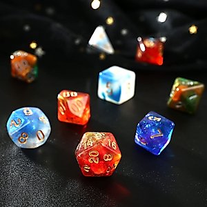 GWHOLE 42 Pcs(6 Sets) Polyhedral Dice with Gold Pattern Drawstring Pouches for DND RPG MTG Dungeon and Dragons Table Board Roll Playing Games Style 2