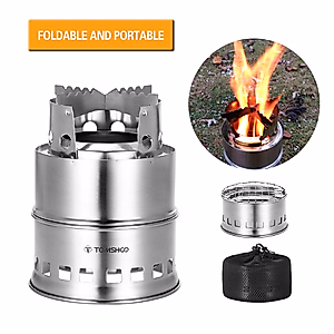 TOM SHOO Camping Stove Camp Wood Stove Portable Foldable Stainless Steel Burning Backpacking Stove for Outdoor Hiking Picnic BBQ