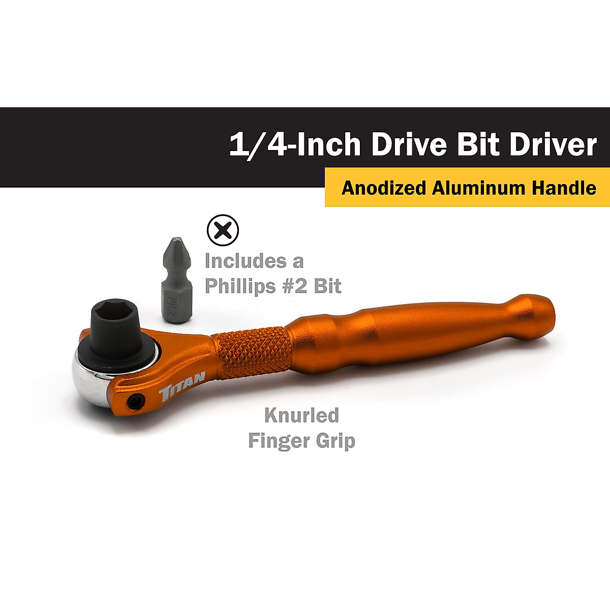 Titan 11323 1/4-Inch Drive Swivel Head Micro Bit Driver , Orange