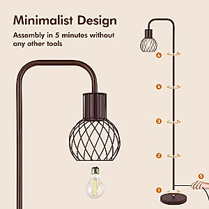AUQUEE Floor Lamp, Industrial Floor Lamp, Modern Standing Lamp with 6W LED Bulb, Foot Switch, Metal Floor Lamp for Living Room, Bedroom, Office, Vintage，Rustic Minimalist Farmhouse Stand Up Lamp Brown