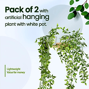 Opulence Star Artificial Hanging Plants, 2 Pack Fake Hanging Plant Fake Potted Greenery Plants Faux Eucalyptus Vine, Pothos Ivy Pea Pods for Home Wall Shelf Patio Garden Indoor Outdoor Decor