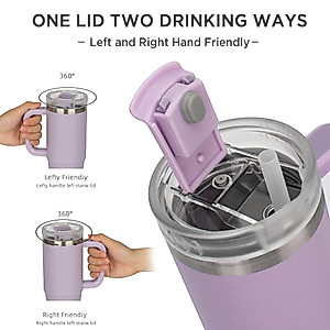 TYESO 30 oz Tumbler with Handle, Straw and Lid - Leak Resistant Insulated Stainless Steel Water Bottle, Car Cup Holder Friendly Travel Coffee Mug Purple - Gifts for Men & Women