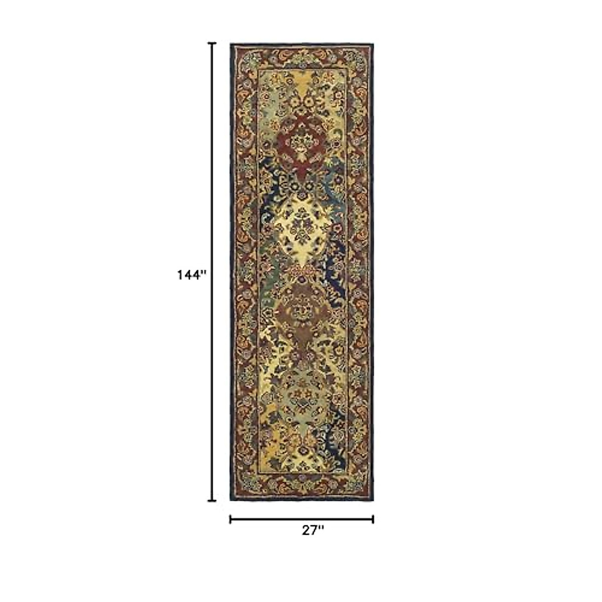 SAFAVIEH Heritage Collection Runner Rug - 2'3" x 12', Beige & Burgundy, Handmade Traditional Oriental Wool, Ideal for High Traffic Areas in Living Room, Bedroom (HG911B)