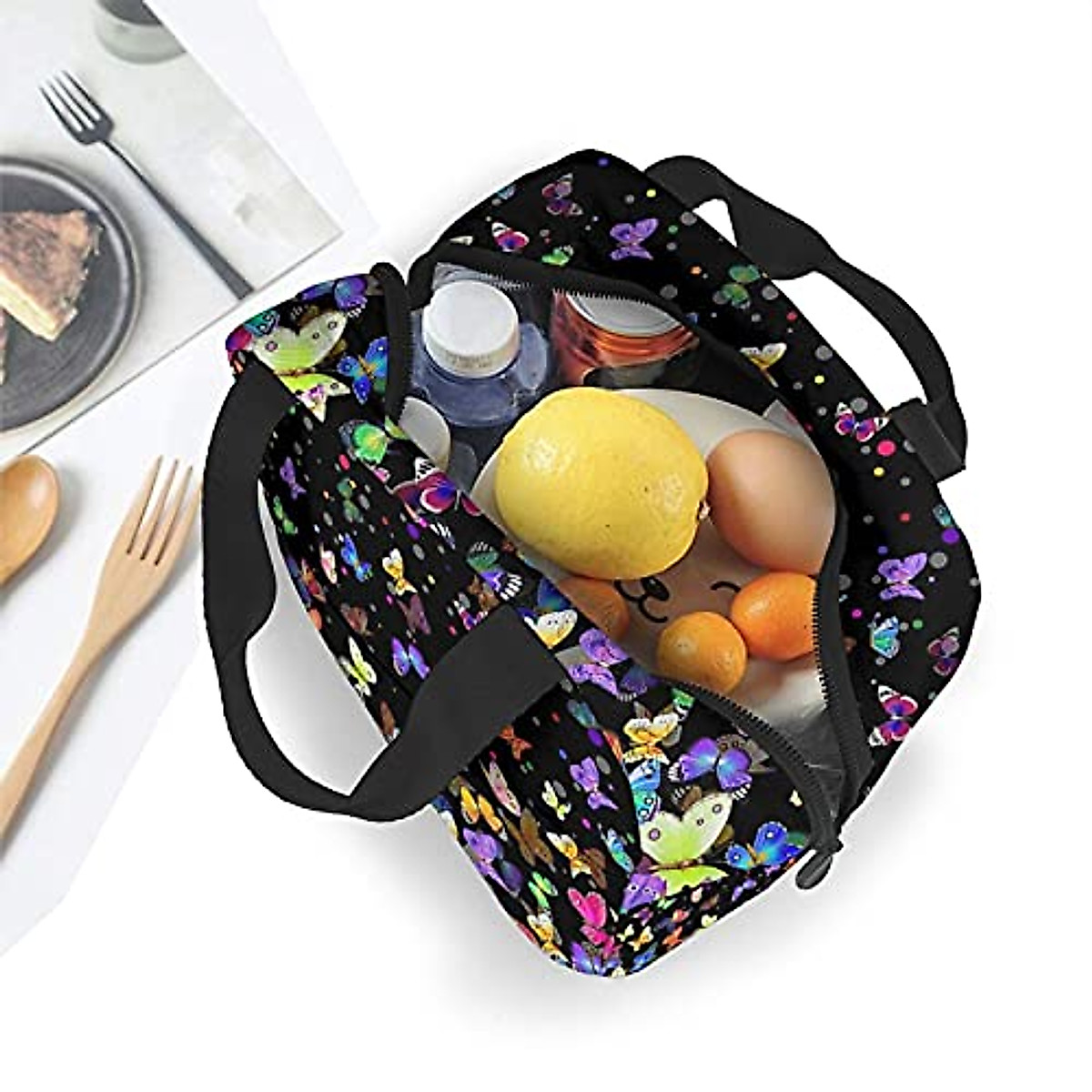 TTLIVEVIP Cute Butterfly Lunch Bag for Women, Kids Insulated Lunch Box Reusable Lunch Cooler Tote Bag Thermal Lunchbag for School Work Picnic, Colorful