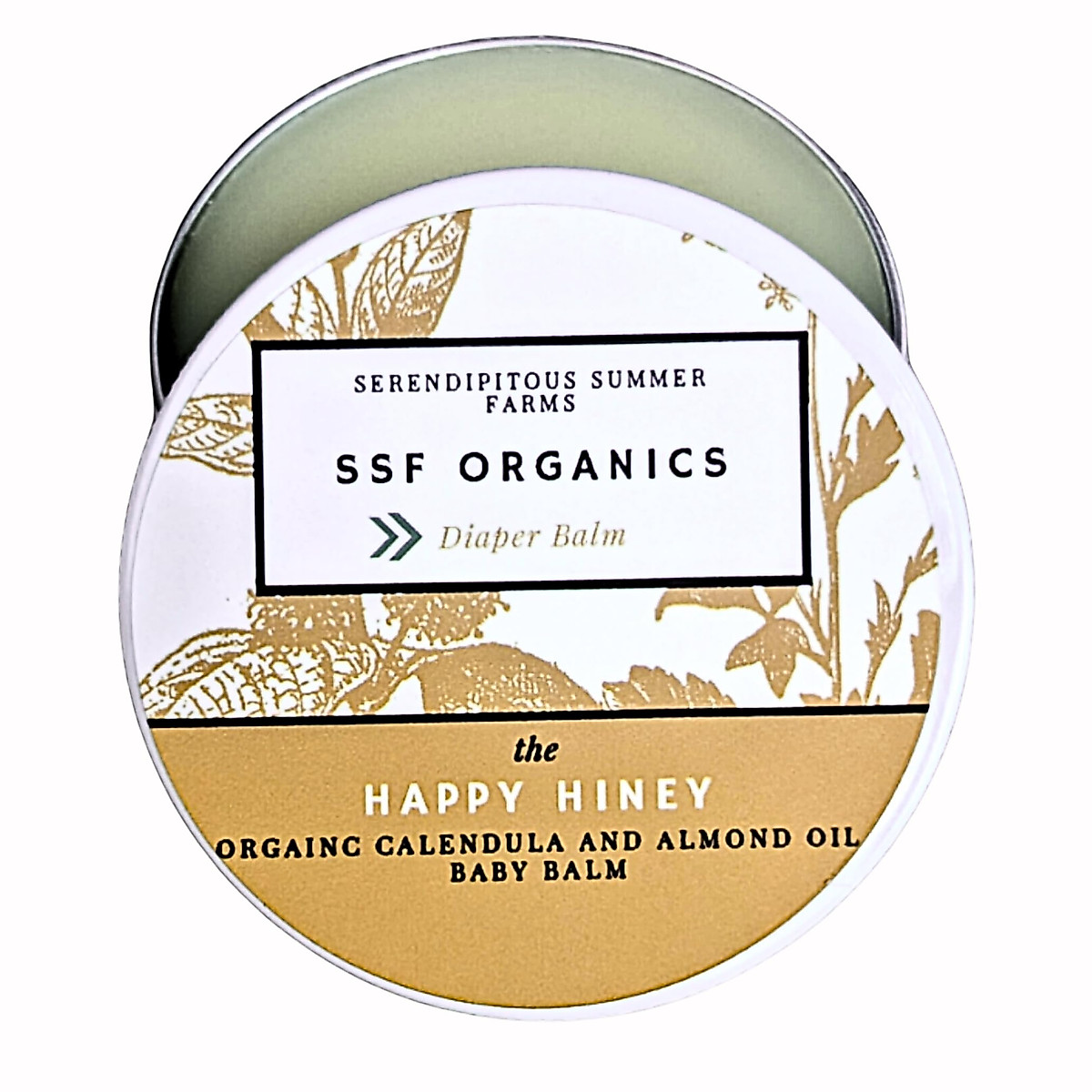 SSF Organics- HAPPY HINEY- Organic Calendula Diaper Balm. 100% Natural. Hand Crafted in Small Batches. Safe for Rashes, Cradle Cap, Chapped Skin.