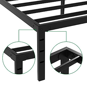 Meberam 18 Inch Full Size Metal Platform Bed Frame Heavy Duty Mattress Foundation Support No Box Spring Need, Black