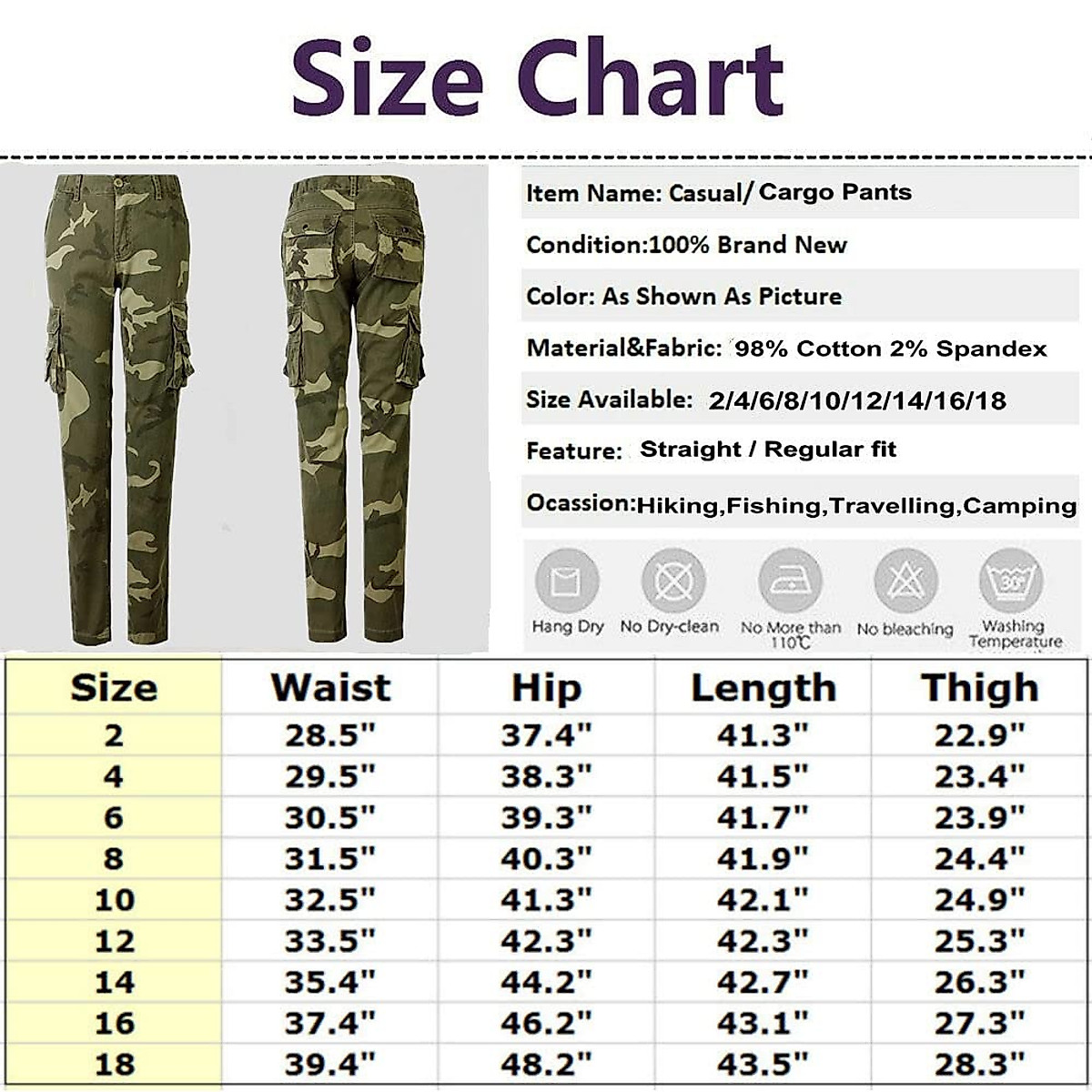 Womens Cargo Pants,Outdoor Casual Camoflage Camo Military Combat Work Hiking Pants with Pockets Camo White-US 4