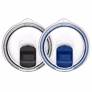 Magnetic Tumbler Lid - Fits Rambler, Ozark Trail, Old Style Rtic,Replacement Magnetic Slider, Magnetic Spill Proof Tumbler Cover (30oz, 2Pcs Black/Blue)