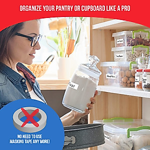 MESS Reusable Labels for Food Containers - Erasable Kitchen Labels (96-Pack) Labels for Organizing - Food Labels for Containers - Removable Labels Freezer Fridge - White Dry Erase - Labels for Jars