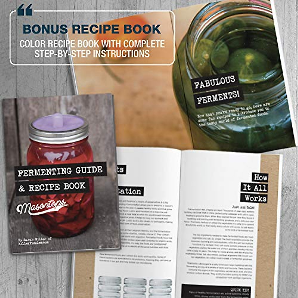 Masontops Complete Mason Jar Fermentation Kit - Pickle Kit, Sauerkraut Making Kit Kimchi Container - Fermentation Airlock Lids Wide Mouth Mason Jars