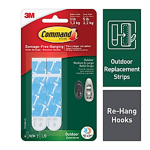 Command Outdoor Medium & Large Refill Strips, 24 Weather Resistant Command Strips (4-Pack of 4 Medium Strips and 2 Large Strips), Water- & UV-Resistant, Re-Hang Command Hooks for Wreath or Wall Décor