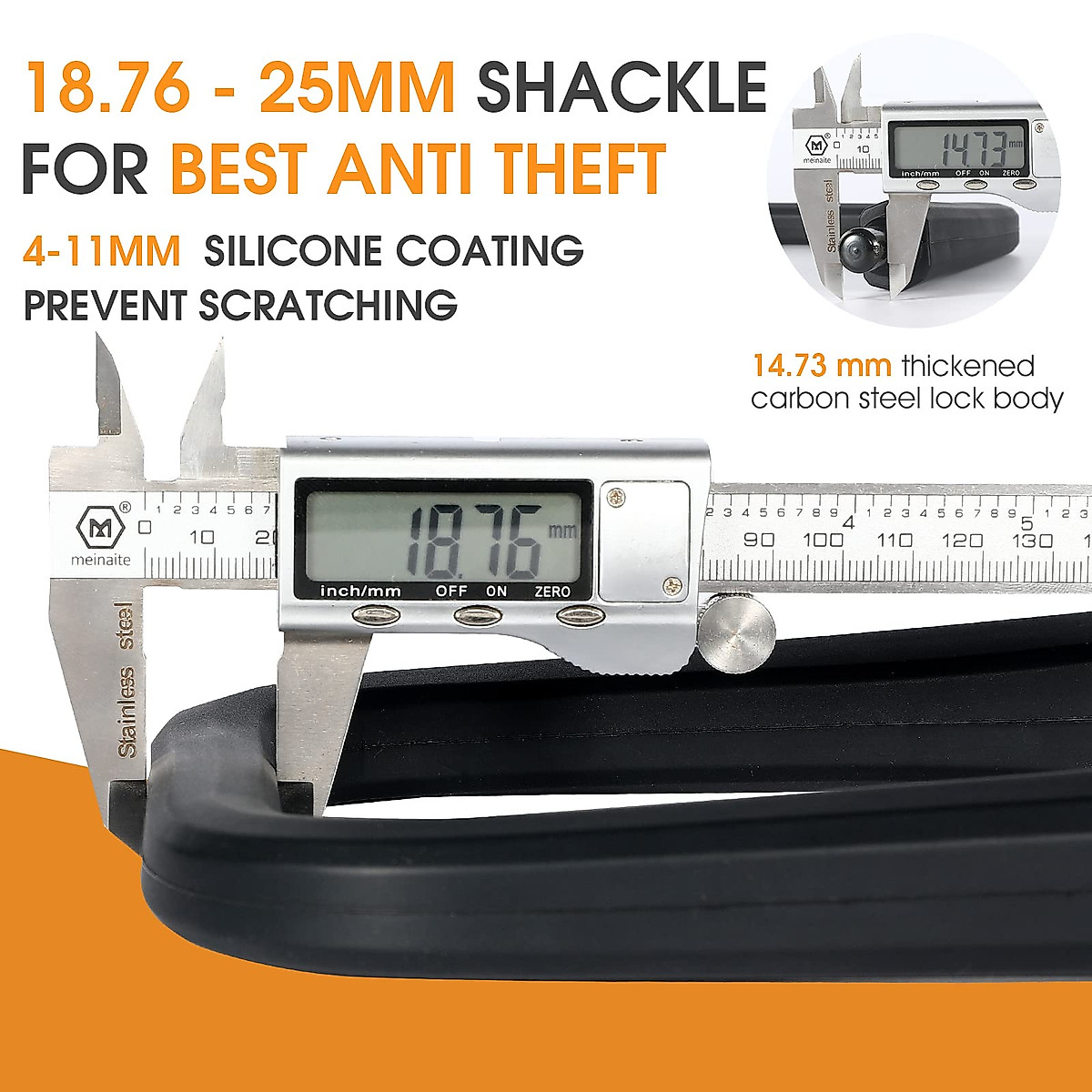 ICOCOPRO Anti Theft Heavy Duty Bicycle U Lock with 3 Keys, 18.76mm, Black, 5.32 in Width Inside Dimension