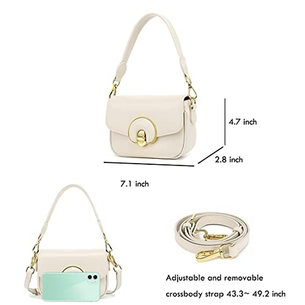 LL LOPPOP Small Stylish Designer Purses Crossbody Bags, Mini Shoulder and Evening Bag for Women with Wide Strap 204102 White