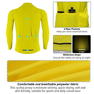 CATENA Men's Cycling Jersey Long Sleeve Shirt Running Top Moisture Wicking Workout Sports T-Shirt Grey