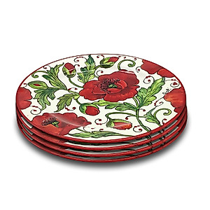 Italian Ceramic dinnerware set - Hand Painted kitchen Small Dishes sets for 4 - Made in ITALY Tuscany - Italian Pottery dinner plates - Home Decor Poppies Ceramics salad dishes set