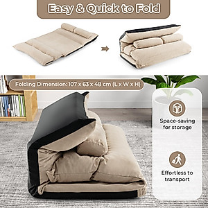 SPORFIT BETTARY Floor Sofa Bed, Convertible Lazy Sofa Bed with Adjustable Backrest and Headrest, Folding Mattress Bean Bag Chair, Guest Chaise Lounge for Bedroom, Living Room (Beige)