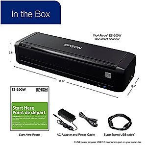 Epson WorkForce ES-300W Wireless Color Portable Document Scanner with ...
