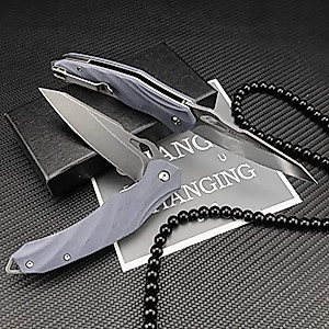 HUAAO 8.1’’ Folding Pocket Knife, 3.4’’ D2 Steel Blade and G10 Handle, Pocket Knife with Clip, Flipper, Liner Lock, for Camping Hiking Outdoor (Black)